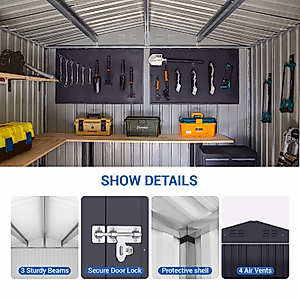 Polar Aurora 8 x 12 FT Outdoor Storage Shed, Metal Garden Shed with Updated Frame Structure, Tool Sheds for Backyard Garden Patio Lawn Black