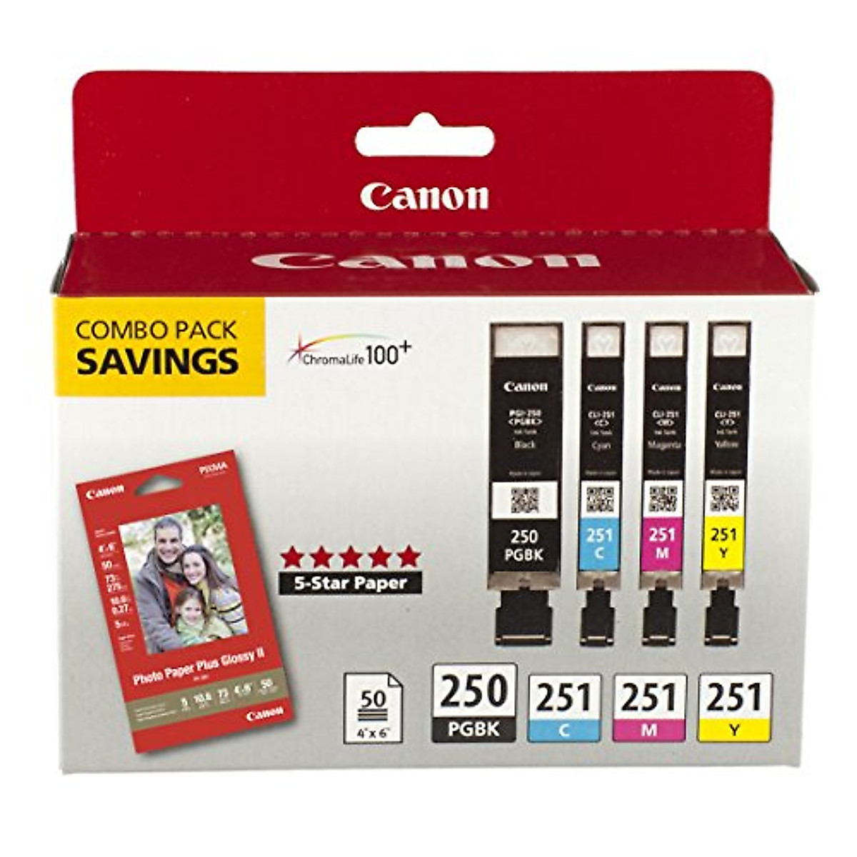 Canon PGI-250BK/CLI-251CMY Black/Color Ink Cartridges & PP-201 Paper Combo Pack and CLI-251 Gray Ink Tank (6517B001)