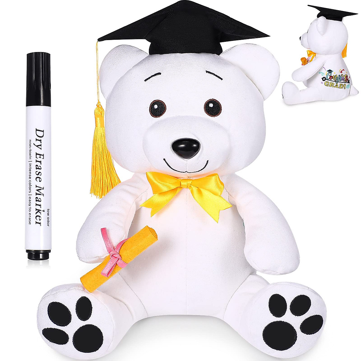 Zomiboo Graduation Autograph Stuffed Animal 2025 Smooth Fabric Stuffed Toy with Congrats Grad Plush Autograph Stuffed Animal with Black Marking Pen for Graduate Student Party(Canvas Dog)