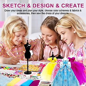 Axirata 800+PCS Fashion Designer Kit for Girls Creativity DIY Arts & Crafts Kit for Kids with Fashion Design Sketchbook, 4 Mannequins, Sewing Kit for Teen Girls Birthday Gift Age 6 7 8 9 10 11 12+