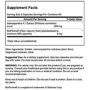 Swanson High Absorption Ashwagandha & Black Pepper - Featuring Bioperine 120 Caps
