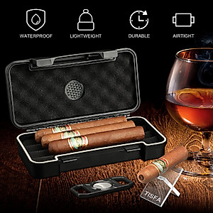 TISFA Cigar Travel Humidor Case with Cigar Cutter and Cigar Stand, Portable Cigar Humidor, Waterproof Cigar Box Holds up to 4 Cigars - Cigars Gift Set for Men (Small)
