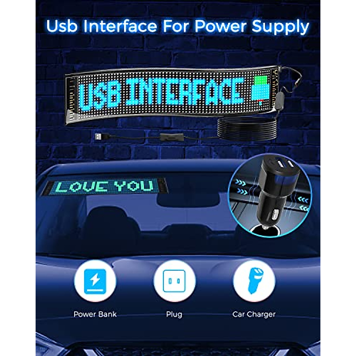 Upgraded Flexible LED Car Sign, Big Size 14.6"×3.6" Matrix Panel, Bluetooth Smart App Control, Running Text, Sign for Car, Shop, Bar, Shop, RGB Panel, Pixel Pattern, Graffiti Text Animation Display (14.6"×3.6")