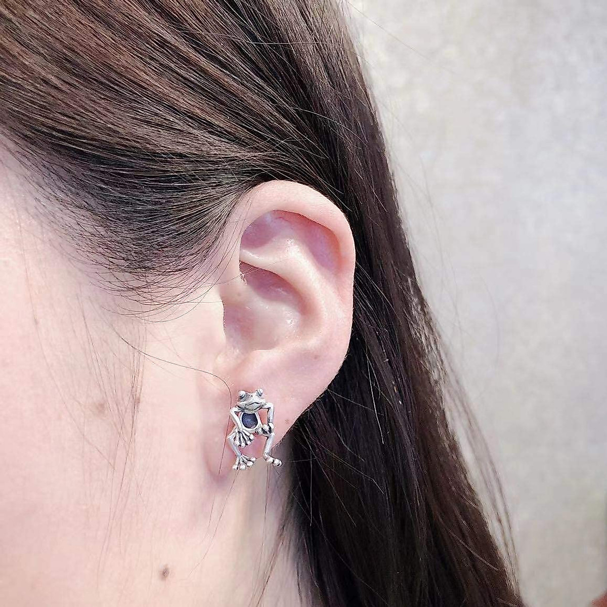 LOVECOM 2 Piece Frog 925 Sterling Silver Dangle Post Earrings for Women Cute Frog Vintage Animal Earring Jewelry Birthday Gifts