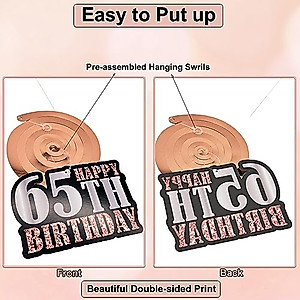 WOJOGO 65th Birthday Decorations for Women, Rose Gold 65 Birthday Decorations For Women, Happy 65th Birthday Banner Hanging Swirls Birthday Cake Topper Balloons Decor Kit for Party Supplies