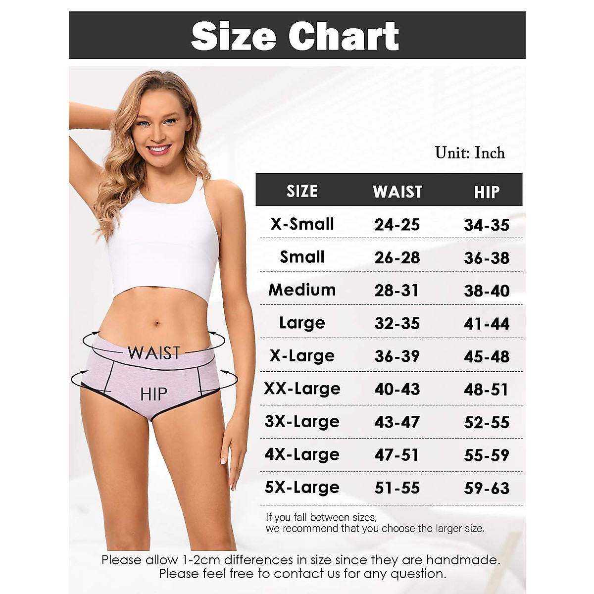 POKARLA Women's Cotton Stretch Underwear Ladies Mid Rise Briefs Panties 5-Pack Size XS