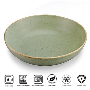 STAR MOON Pasta Bowls 30 Ounce Ceramic Large Serving Bowls Stoneware Retro Salad Bowls Bowls Irregular Shaped Speckled Microwave Dishwasher Safe, Set of 2 (Matt Jade)