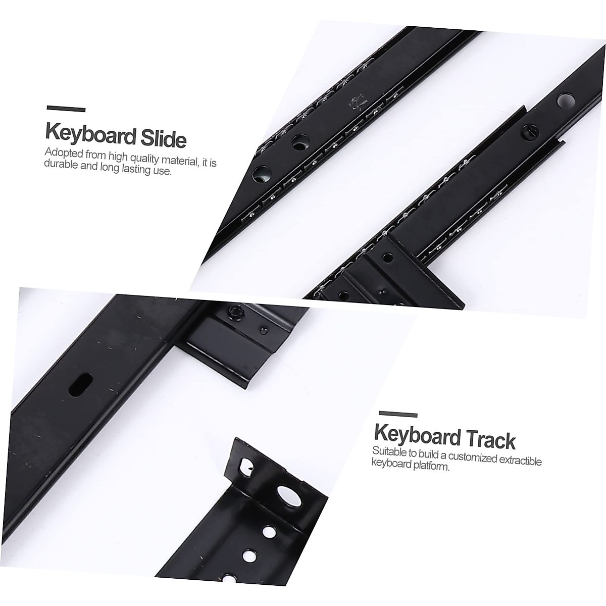 SEWOART 1 Pair Keyboard Drawer Rails Silent and Smooth Under Desk Keyboard Slides Solid Steel Ball Bearings Design Black Ultra Soft-Close Function