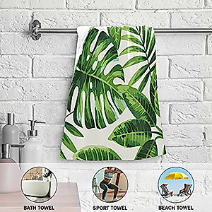 VKPSCHJ Palm Leaf Tropical Bath Hand Towels Summer Theme Green Fingertip Towels Set of 2 Bathroom Kitchen Decor Towel