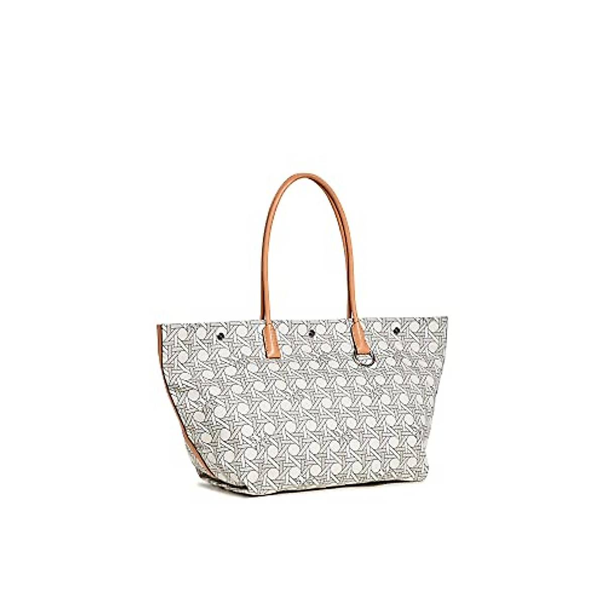 Tory Burch Women's Canvas Basketweave Tote, New Ivory Basketweave, Off White, Print, One Size