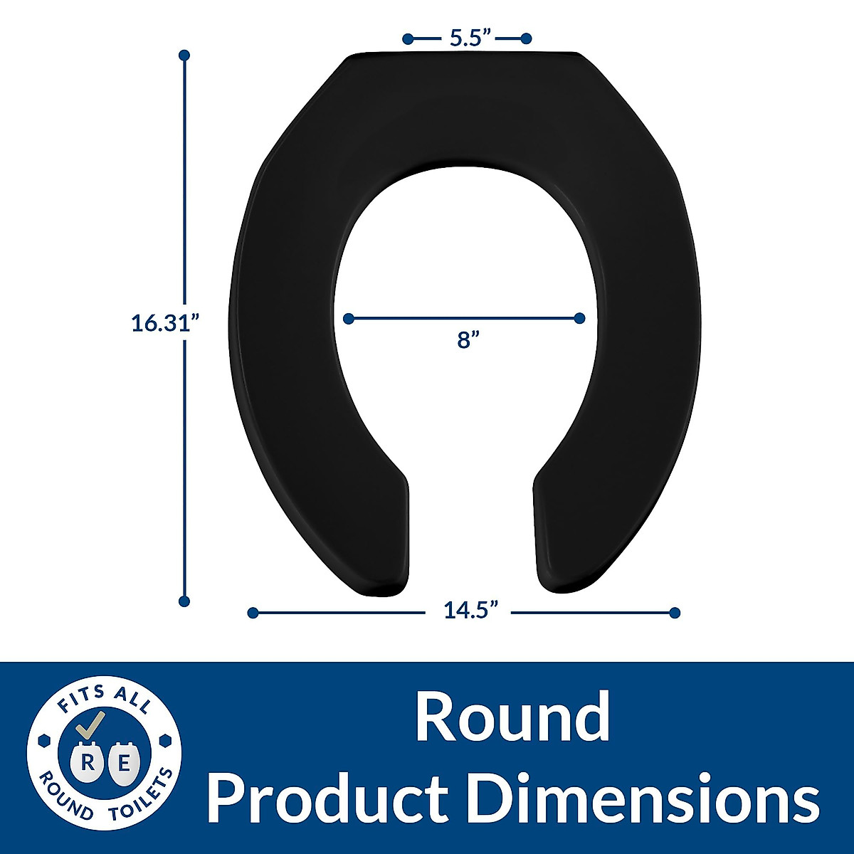 BEMIS 955SSCT 047 Commercial Heavy Duty Open Front Toilet Seat without Cover will Never Loosen & Reduce Call-backs, Round, Plastic, Black