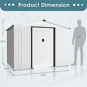 CrownLand Outdoor Vented Backyard Garden Storage Shed 6X8 Feet Tool House with Sliding Door Outdoor Lawn Steel Roof Sheds (White)