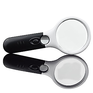 Magnifier 3 LED Light, Marrywindix 3X 45X Handheld Magnifier Reading Magnifying Glass Lens Jewelry Loupe White and Black