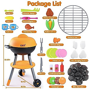 Kids Toy BBQ Grill Playsets, Play Kitchen Barbecue Grill with Pretend Smoke,Light,Sound & Color-Changing Play Food, Cooking Toy Set, Camping Outdoor Toys for Kids Ages 4-8 3-5 Boy Girl Gift