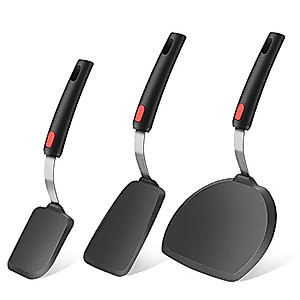 TACGEA 3 Pack Silicone Spatula Set for Nonstick Cookware, 600°F Heat Resistant Kitchen Utensils for Cooking and Baking, Ideal for Flipping Egg, Burger, Pancake, Cookie