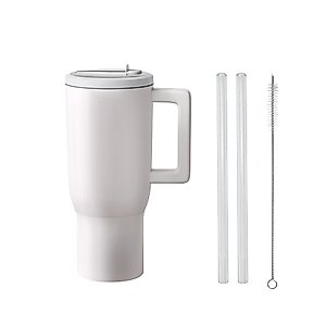 Barpertik 20 oz Tumbler with Handle Flip Straw,100% Leak Proof Water Bottle,Insulated Cup Reusable Stainless Steel & Coffee mug,Travel Mug,Gifts for Women & Men (Cream, 20oz)