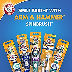ARM & HAMMER Spinbrush PRO+ Extra White Battery-Operated– Spinbrush Battery Powered Toothbrush Removes 100% More Plaque- Soft Bristles -Batteries Included