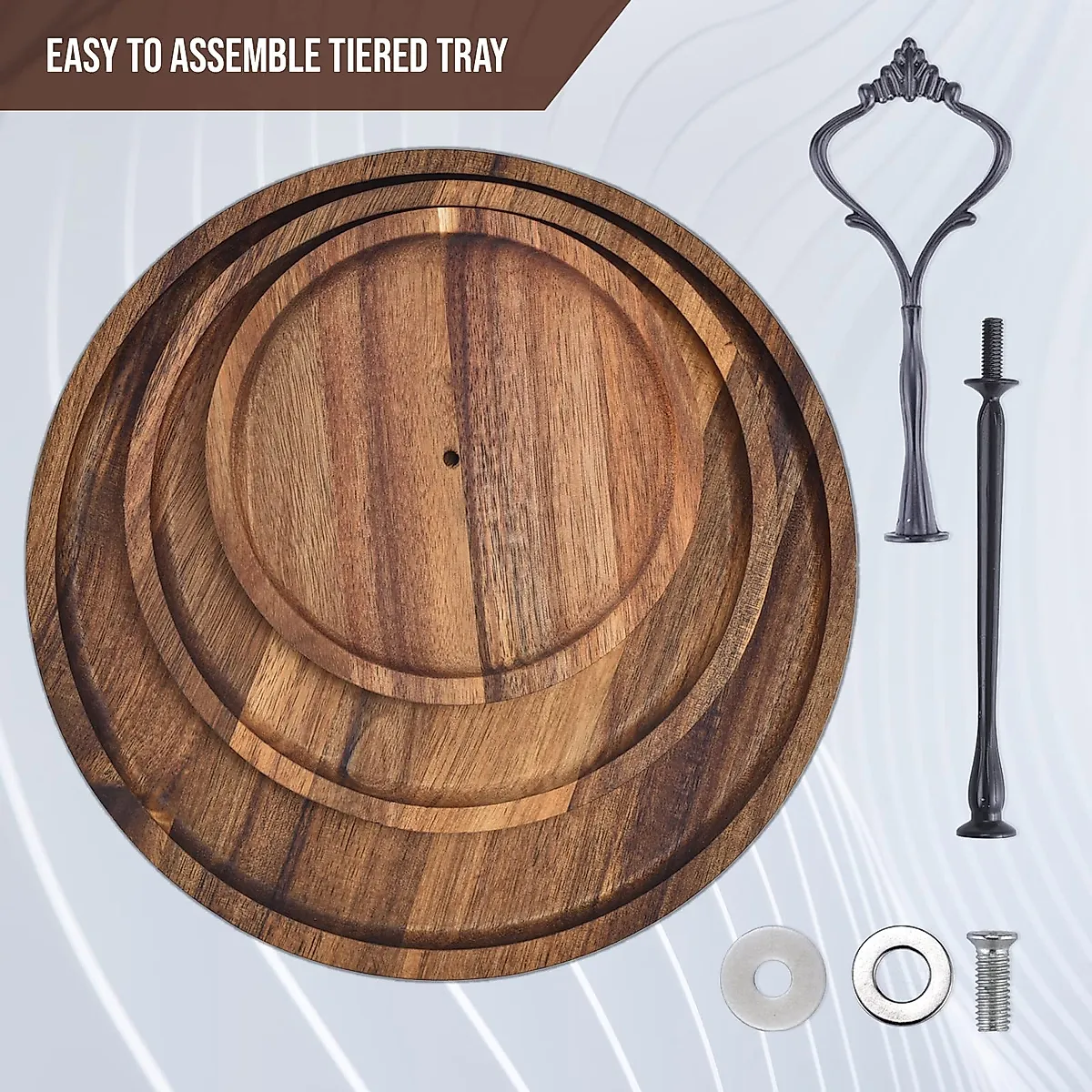 Earthyme 3 Tiered Serving Tray Stand - Rustic Wooden Tiered Cupcake Stand for Fruit and Sweets Display - Easy Assembly Decorative Tiered Tray for Home, Catering, Fruit and Sweets Display