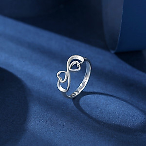 EBAT Love Ring Women's Heart Ring Mother's Day Infinite Friendship Best Friend 2 Promises Her and His Personalized Ring Customized Name in Sterling Silver