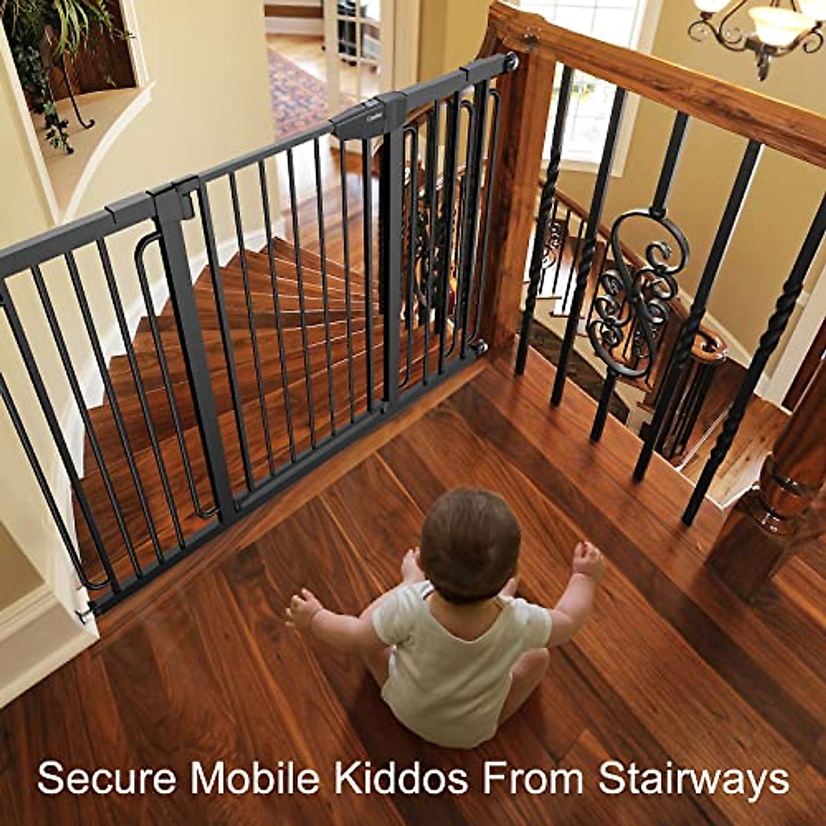 Mom's Choice Awards Winner-Cumbor 29.7-57" Baby Gate for Stairs, Extra Wide Dog Gate for Doorways, Pressure Mounted Walk Through Safety Child Gate for Kids Toddler, Tall Pet Puppy Fence Gate, Black