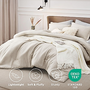 Bedsure Twin/Twin XL Comforter Set - Beige Soft Bedding for All Seasons, Cationic Dyed Bed Set, 2 Pieces, 1 Twin Size Comforter (68"x88") and 1 Pillow Sham (20"x26"+2")