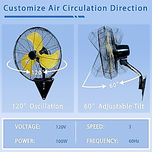 TMWINGS 18in Wall Mount Fan Oscillating Wall Fan Wall Mounted Fan Indoor High Velocity 3 Speed with Adjustable Tilting for Room Commercial Garage Industrial Outdoor Wall Fan