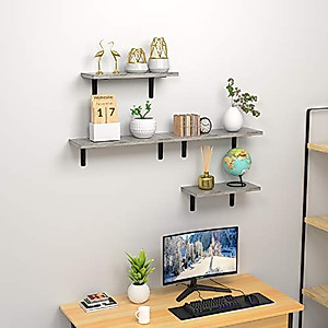 LHZLANG Floating Shelves Home Living Room Bathroom Kitchen Decor Rustic Wall Mounted Storage Shelf Rack Set of 3 (Grey)