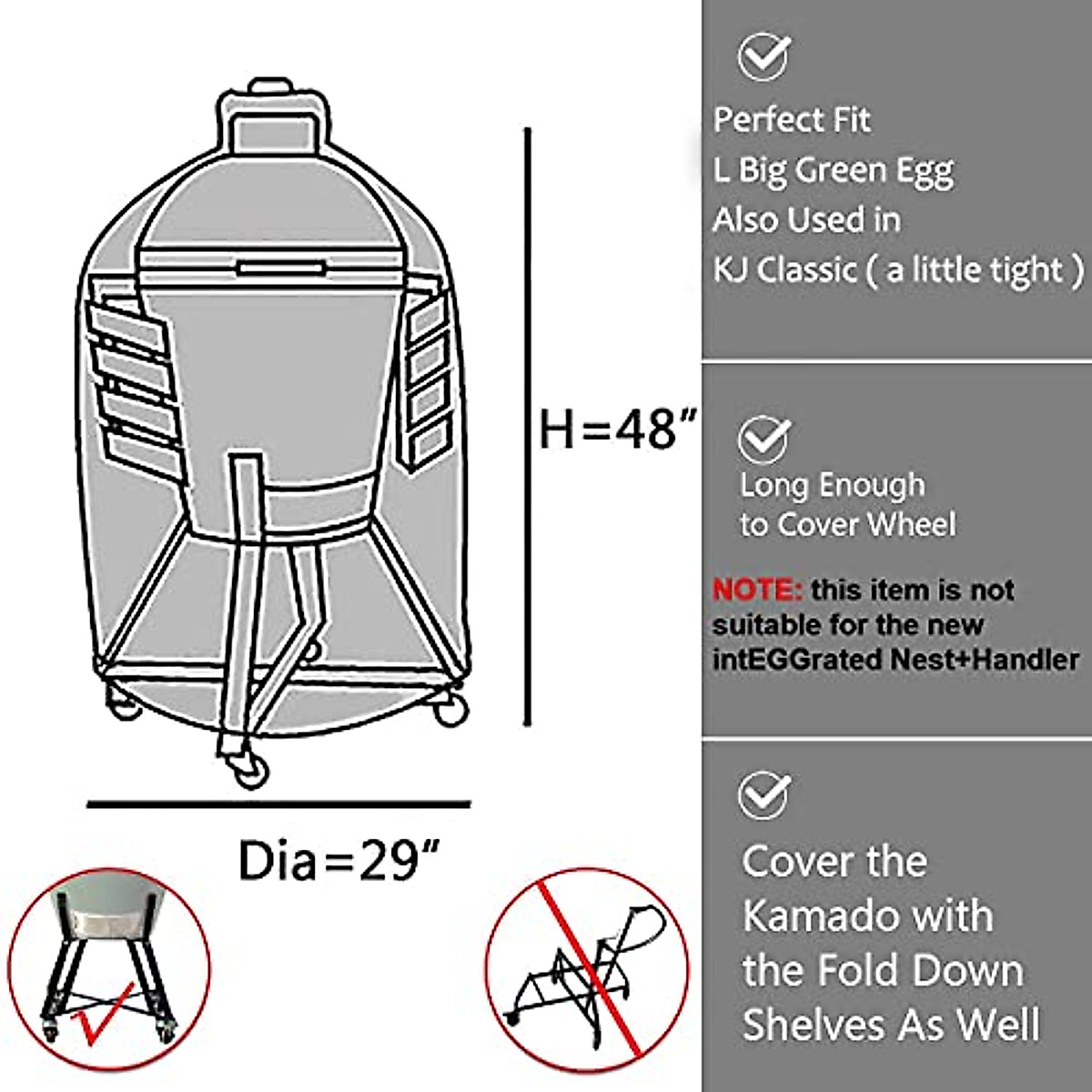 KAMaster 2 Slats Folding Side Shelves with 29 in Grill Full Cover，for Large Big Green Egg