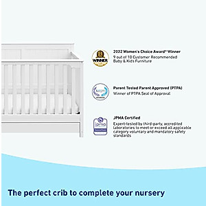 Graco Hadley 5-in-1 Convertible Crib with Drawer (White) – GREENGUARD Gold Certified, Crib with Drawer Combo, Full-Size Nursery Storage Drawer, Converts to Toddler Bed, Daybed and Full-Size Bed