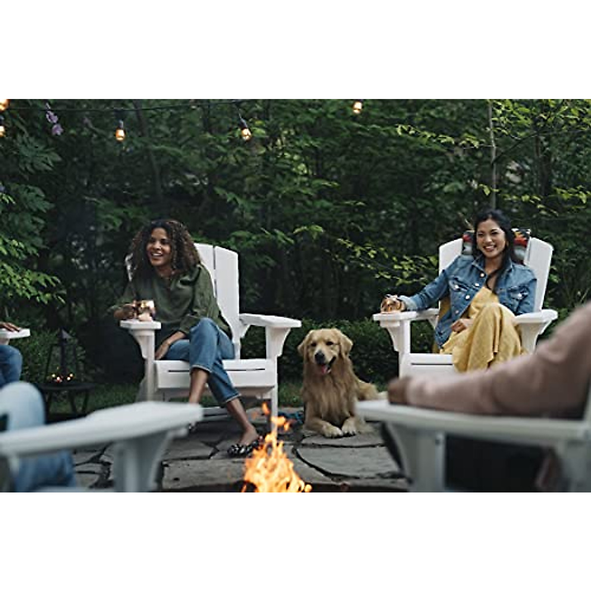 Keter 2 Pack Alpine Adirondack Resin Outdoor Furniture Patio Chairs with Cup Holder-Perfect for Beach, Pool, and Fire Pit Seating, White