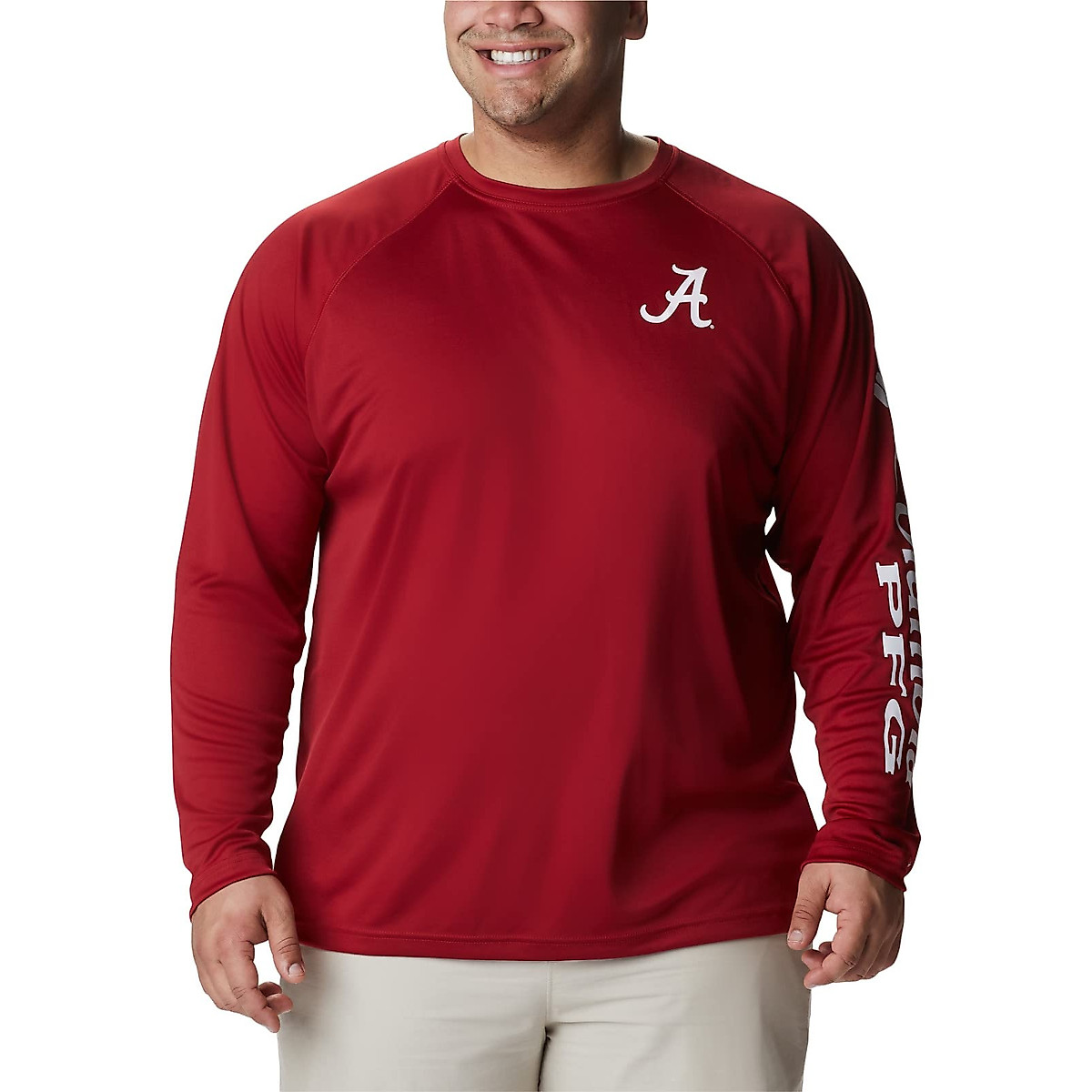 Columbia NCAA Alabama Crimson Tide Men's Terminal Tackle Long Sleeve Shirt, 6X Big, ALA - Red Velvet/White