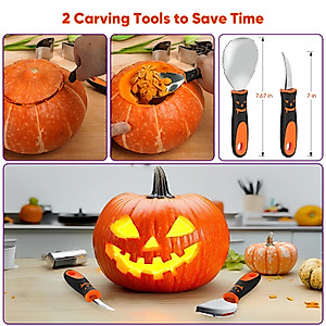 Halloween Pumpkin Carving Kit Tools: 30PCS Pumpkin Carving Tools Set includes 22 Stainless Steel Stencils, Hammer, Spoon, Carve Knife, Candles, Halloween Gifts DIY Pumpkin Decorating Kit Safe for Kids