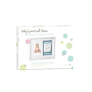 Tiny Ideas Baby's Footprint or Handprints Kit DIY Picture Frame Keepsake, Newborn Nursery Decor, Blue or Pink Reversible Mat, Baby Boy Gift Or Baby Girl Gift, White
