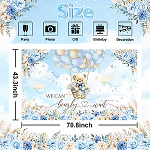 Avezano We Can Bearly Wait Backdrop Boho Blue Floral We Can Bearly Wait Banner Bearly Wait Baby Shower Party Decorations for Boys 70.8x43.3 inch (Blue)