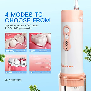 Water Flosser, Binicare Water Flosser for Teeth, IPX7 Waterproof 200 ml 6 Jet Tips &Travel Case, DIY Portable Dental Oral Irrigator Rechargeable Suitable for Travel Office and Home(Pink)