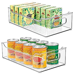 mDesign Wide Plastic Kitchen Storage Container Bins with Handles -Organization in Pantry, Cabinet, Refrigerator or Freezer Shelves - Food Organizer for Fruit, Yogurt, Squeeze Pouches - 2 Pack - Clear