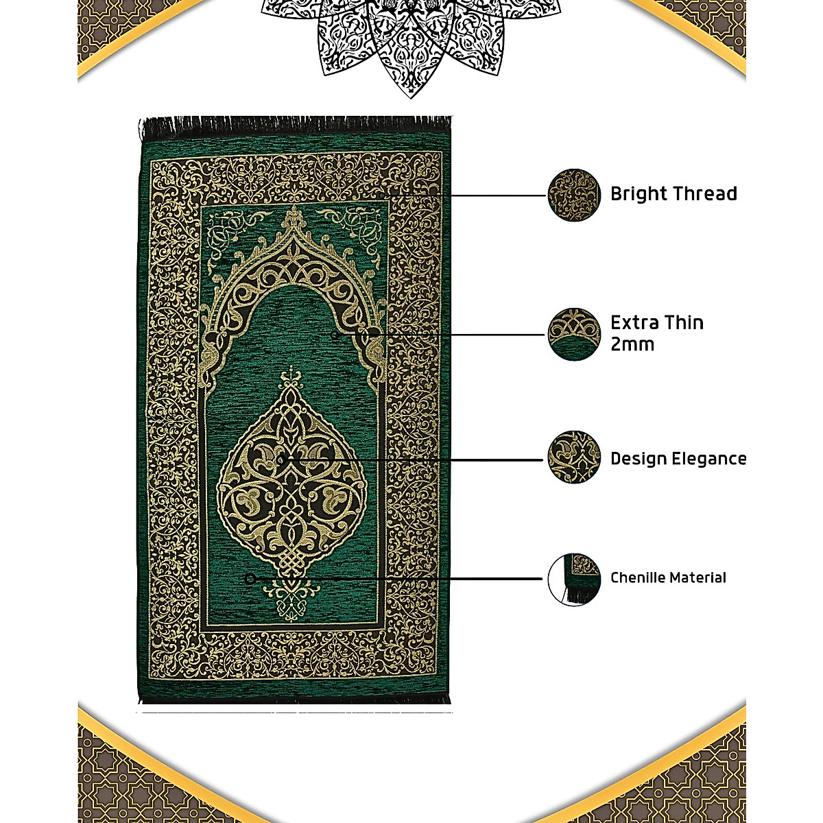 Prien Prayer Rug with Tasbih | Muslim Carpet | Praying Mat with Prayer Beads | Islamic Gifts for Women Men | Islam Portable Pray Set for Travel Kids Ramadan Namaz Hajj Umrah (Green)