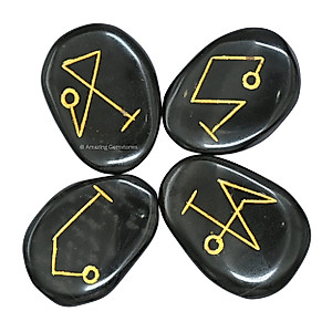 Archangel Stones Set of 4 - Michael, Gabriel, Raphael, Uriel Signature Symbol for Talisman Protection - Black Agate Healing Crystals and Healing Stones