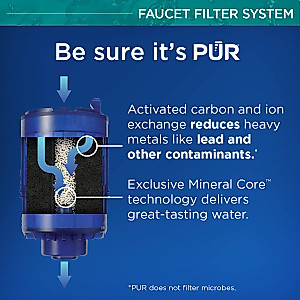 PUR PLUS Horizontal Faucet Mount Water Filtration System, 3-in-1 Lead Reducing Filter for Great-Tasting Filtered Tap Water, Lasts 100 Gallons, Fits Most Kitchen or Bathroom Faucets, Stainless Steel