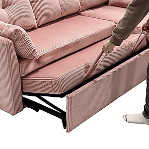 3 Seater Convertible Sleeper Sectional Sofa Bed with Reversible Chaise Lounge and Pull Out Bed , Comfy Corduroy Upholstered Sleeper Corner Couch Bed, L Shaped Pullout Sofabed for Small Places RV