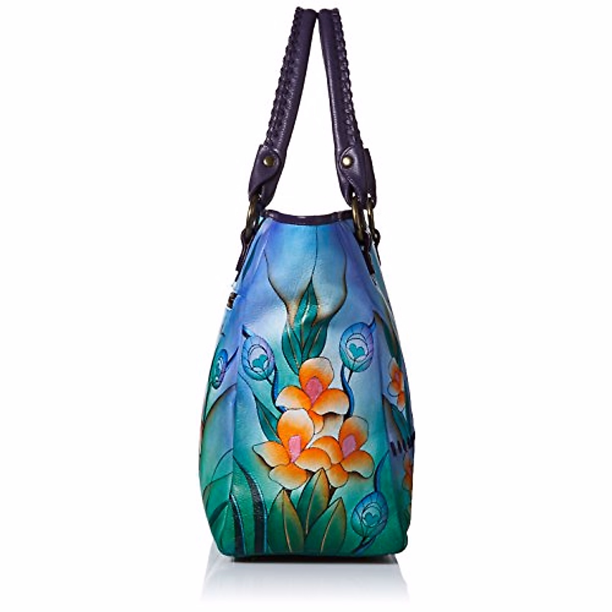 Anna by Anuschka Hand Painted Leather Women's Large Tote, Midnight Peacock