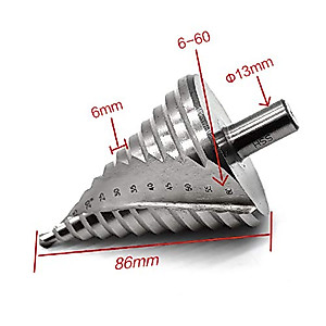 Meichoon Step Drill Bit Set Large HSS Spiral Groove 6-60mm 12 Steps Sizes, Cobalt Countersunk Drill Cone Drilling Tool Hole Cutting Enlarge Metal Sheet PVC Sheet Wood, Triangle Handle, DC18