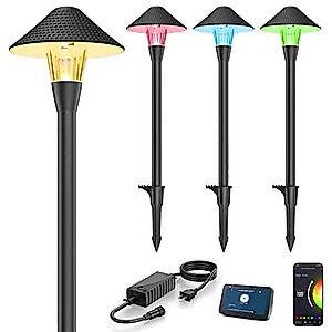 XMCOSY+ Low Voltage Landscape Lights, 200LM Smart Pathway Lights with APP Control, Adjustable Warm White & RGB, Compatible with Alexa, 12V 6W Outdoor Mushroom Lights for Garden Path Lawn (4 Pack)