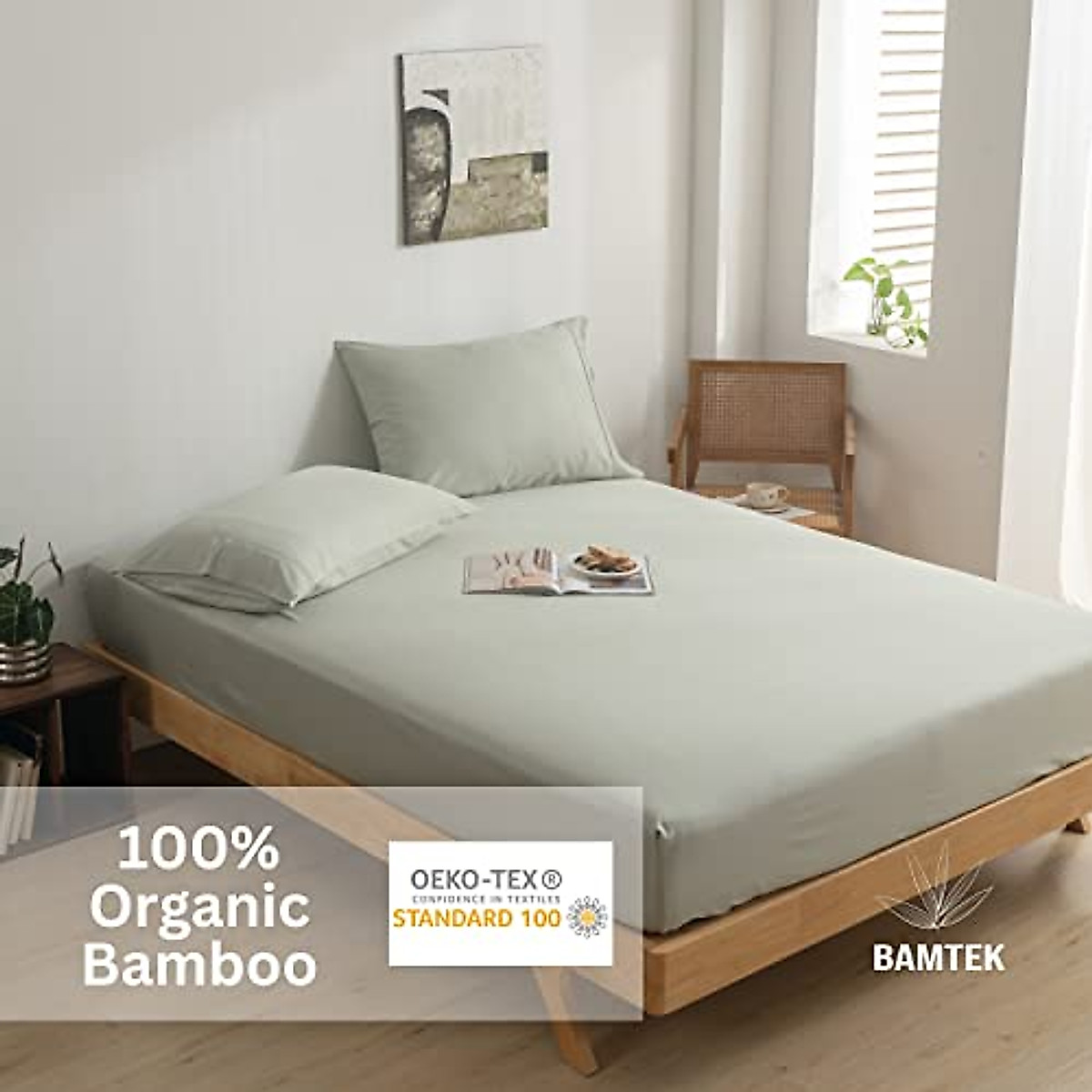 Bamtek 100% Viscose Bamboo Sheets Queen Size Bed - Super Soft and Silky Queen Sheets - Cooling Bamboo Sheets for Hot Sleepers - 4PC 17' Deep Pocket Queen Sheet Set and Pillowcases Set of 2 (Sage)