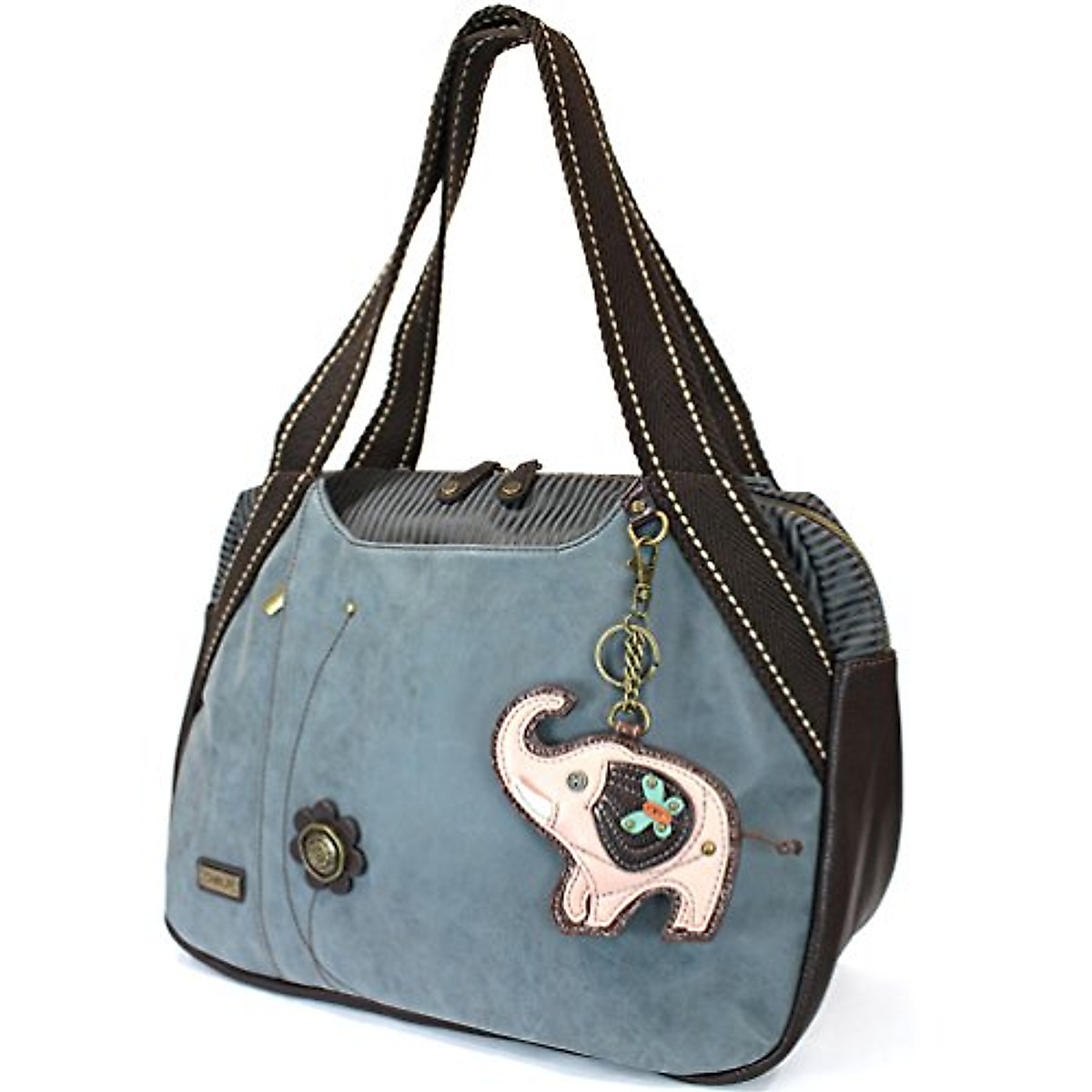 Chala Large Bowling Tote Bag with coin purse Stone Gray (Elephant - Indigo)