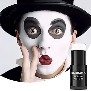 BOBISUKA Face Body White Paint Stick, Clown Makeup Eye Black Sticks for Sports, White Foundation Face Painting Kit for Halloween Skeleton Vampire Mime Skull Joker Special Effects Cosplay SFX Costume
