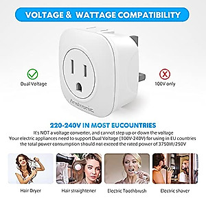 3 Pack US to UK Ireland Travel Plug Adapter, Anstronic Type G Power Adapter with 2 American Outlets 2 in 1 European Plug Adapter for USA to Scotland British London England Hong Kong Irish