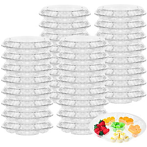 Patelai 32 Pcs Round Plastic Appetizer with Lid 10 Inch Veggie Fruit Serving Party Platter 6 Compartment Disposable Food Storage Divided Containers Supplies