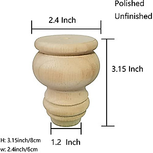 Jaswass 3 Inch Wooden Furniture Legs Sofa Replacement Legs Unfinished Bun feet for Armchair Cabinet Chair Dresser Home DIY Projects 4 Pcs