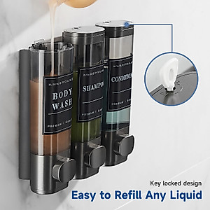 Shampoo and Conditioner Dispenser,Unisense Shower Soap Dispenser 3 Chamber No Drill Wall-Mounted Shampoo Dispenser for Shower Wall Mounted Shower Dispenser for Bathroom Hotel Large Capacity,Dark Gray